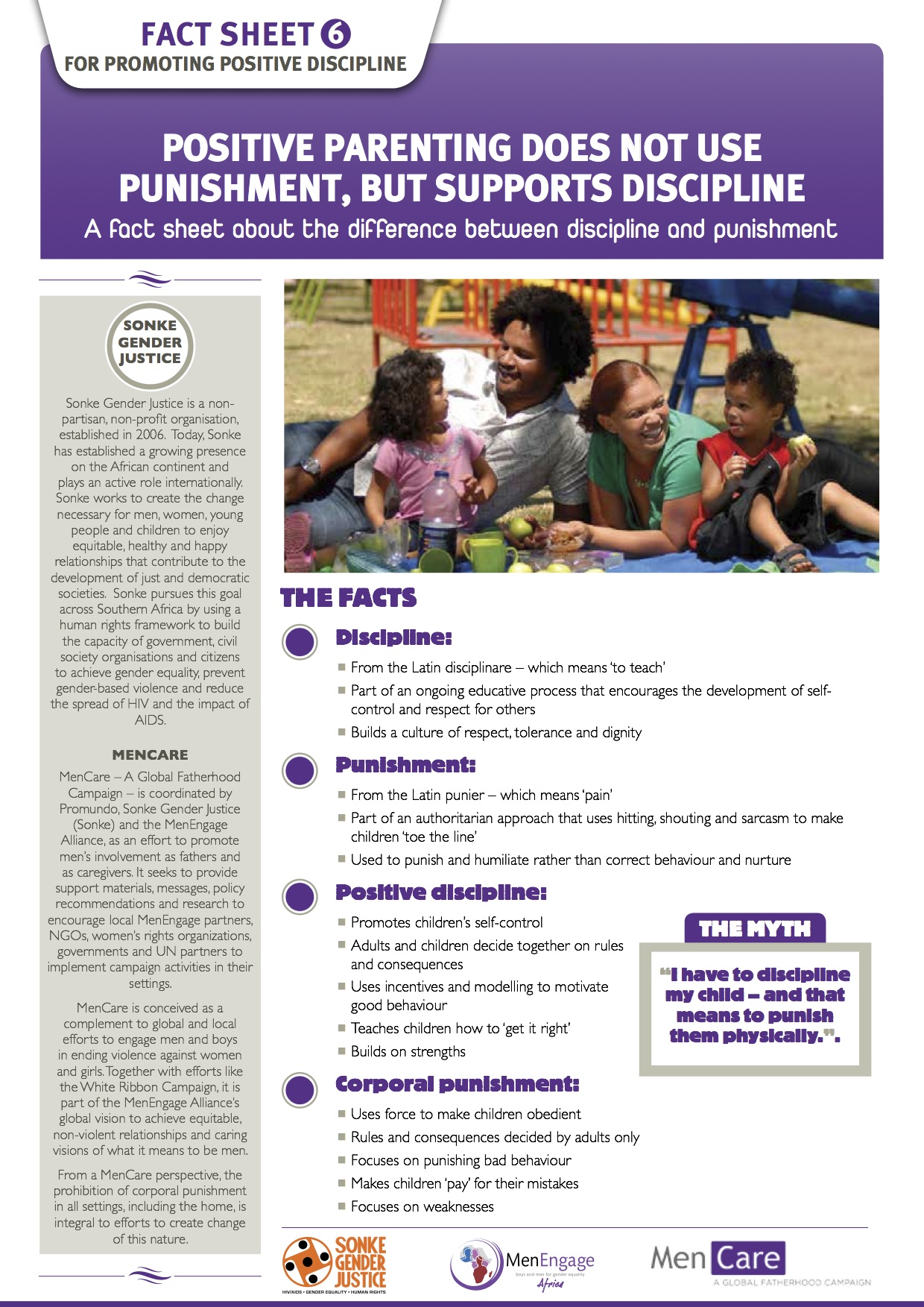 MenCare fact sheets debunk common myths about corporal punishment - MenCare